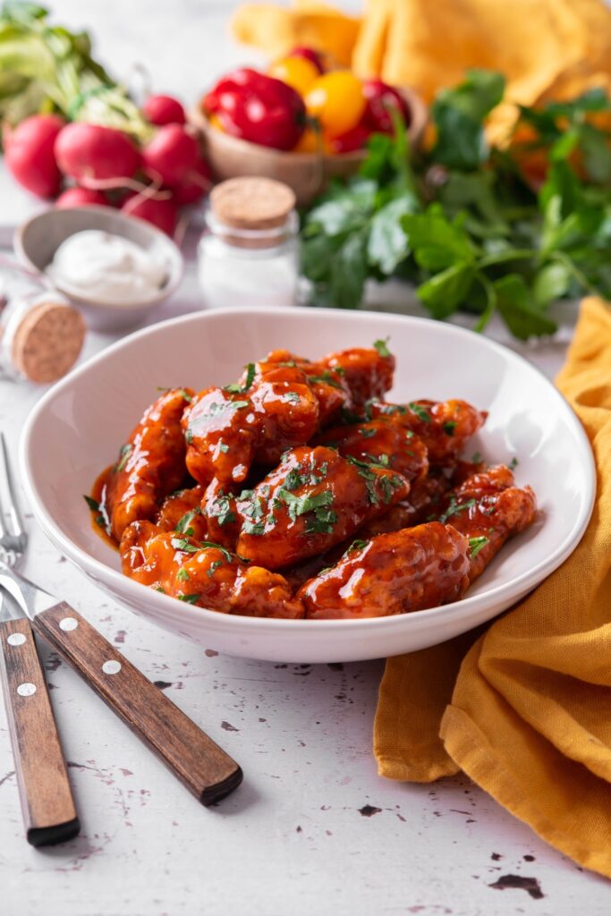 Crispy Boneless Chicken Wings with Buffalo Sauce